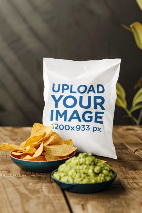Placeit - Chip Bag Mockup Featuring AI-Created Nachos and Guacamole