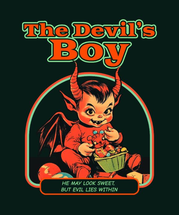 T-Shirt Design Template with an Illustrated Baby Devil for Halloween