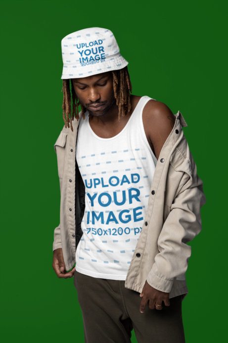Placeit - Bella Canvas Tank Top Mockup of a Serious Man Wearing a ...