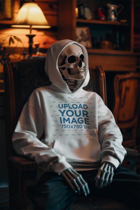 Placeit - Hoodie Mockup Featuring an AI-Created Skeleton Posing in a ...