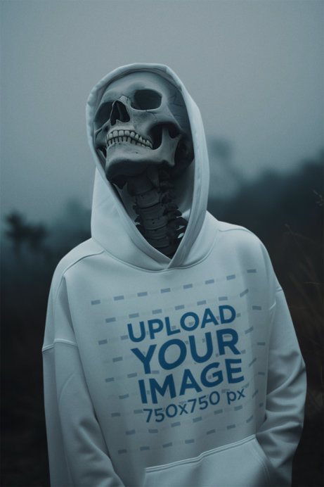 Placeit - Hoodie Mockup of an AI-Generated Skeleton Posing in a Scary ...
