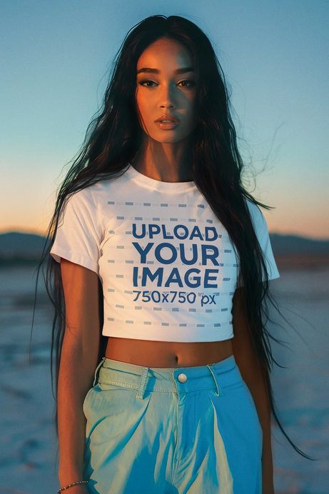 Placeit - Crop Top Mockup Featuring an AI-Created Woman Inspired by a ...