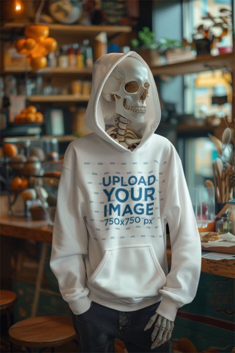 Placeit - Spooky Mockup Featuring an AI-Created Skeleton Wearing a ...