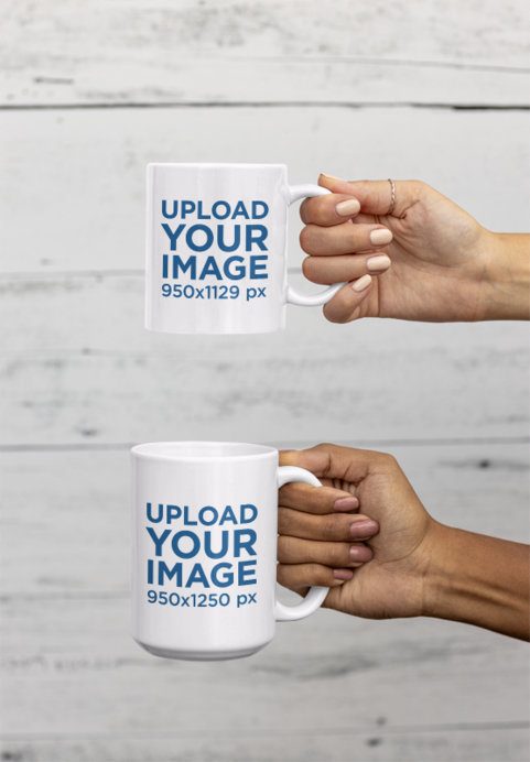 Placeit - Mockup of Two Hands Holding Different-Sized Coffee Mugs