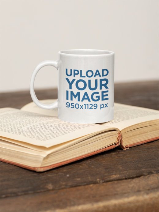 Placeit - Mockup of a Coffee Mug Placed Over an Open Book