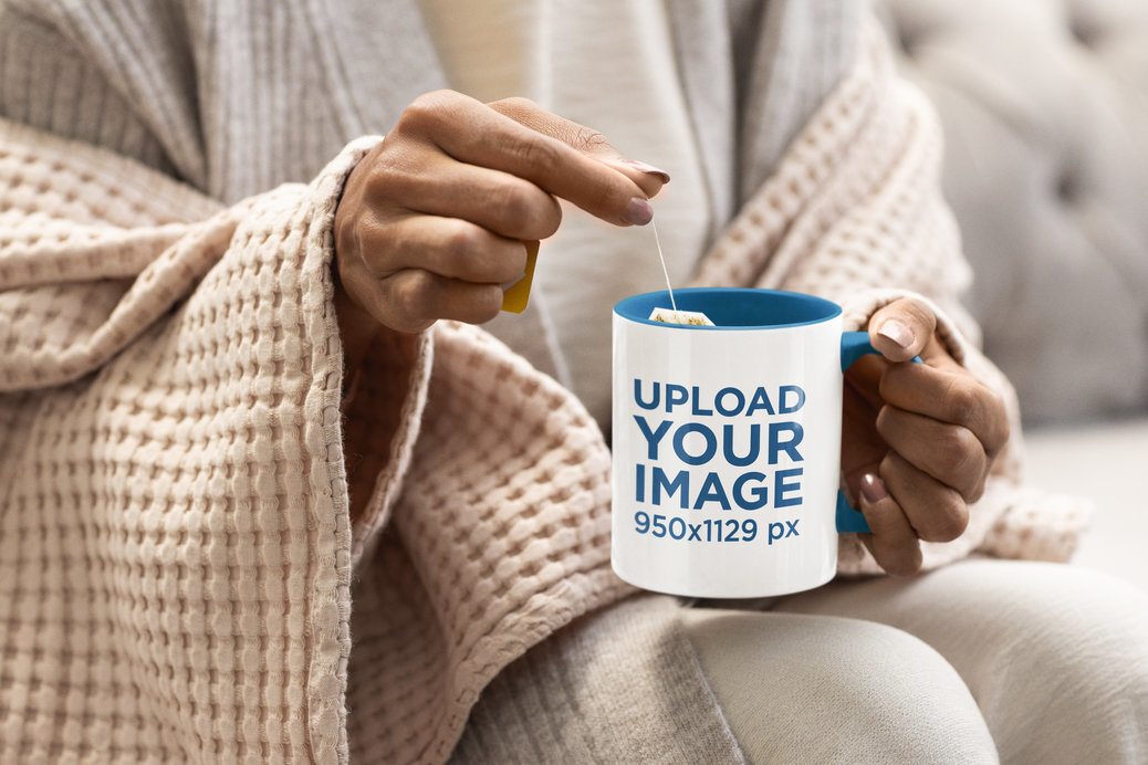 Placeit - Mockup of a Woman Preparing Tea in an 11 oz Mug