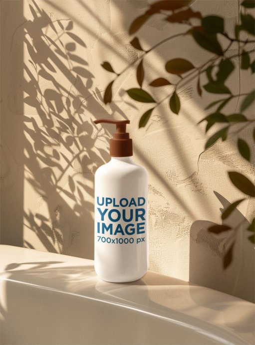 Placeit - Mockup of a Shampoo Bottle Generated by AI Placed in a Bathroom