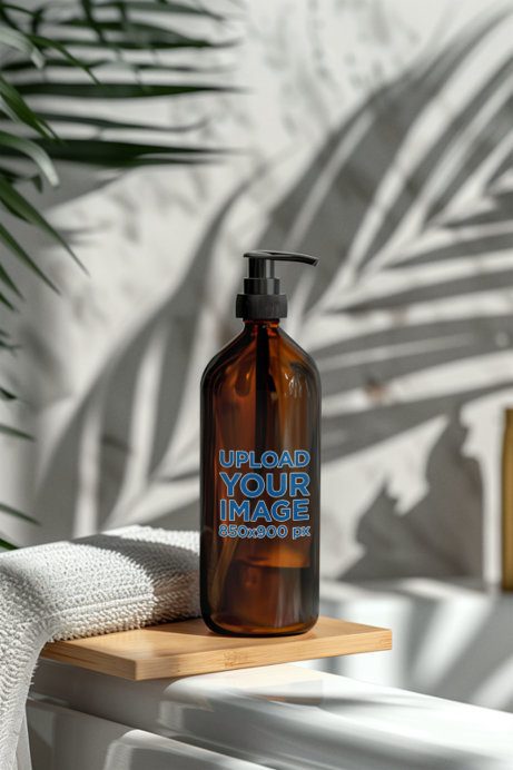 Placeit - Print Mockup Featuring an AI-Created Shampoo Bottle Placed on ...