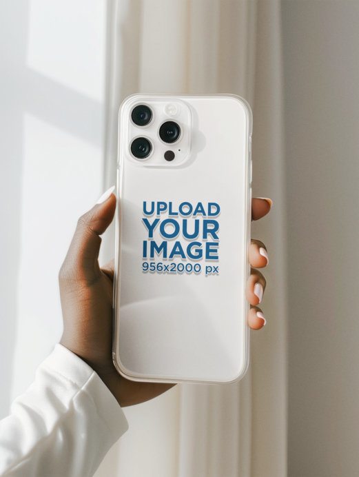 Placeit - AI-Created Mockup of a Woman Holding an iPhone 15 Pro with a ...