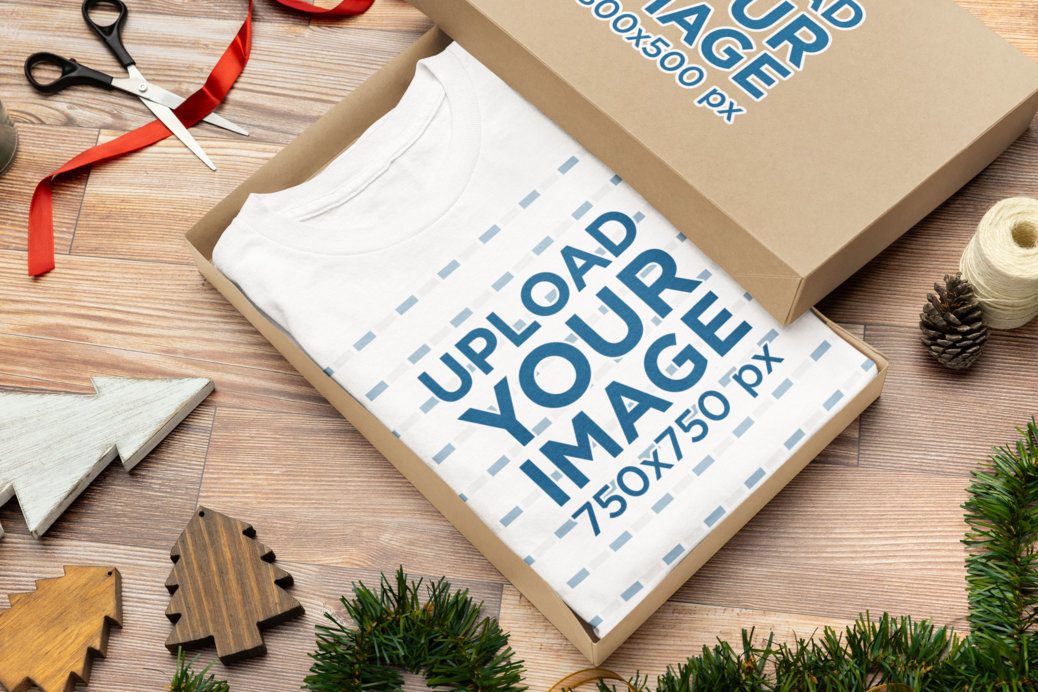 Placeit - Mockup of a Folded T-Shirt Inside a Gift Box in a Christmas ...