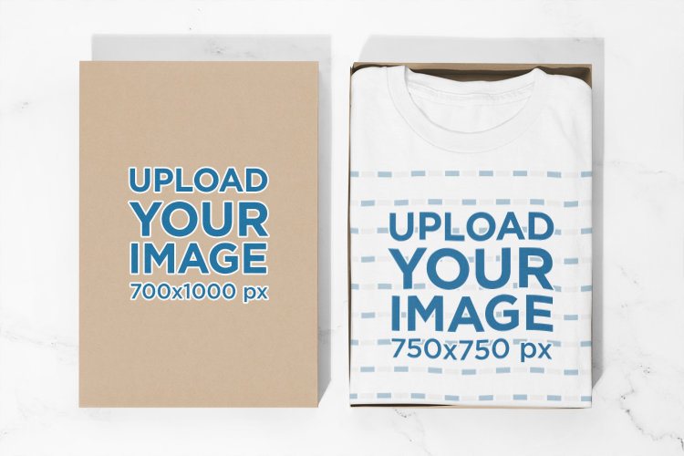 Placeit - Box Mockup Featuring a Folden Round-Neck Gildan T-Shirt