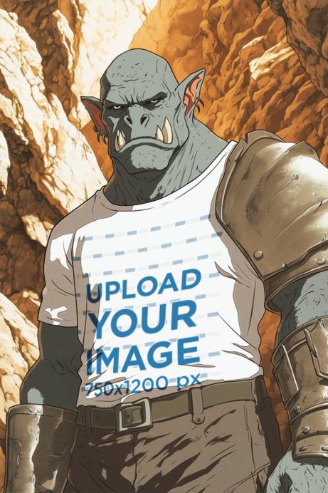 Placeit - T-Shirt Mockup Featuring an AI-Created Anime Orc Inspired by ...