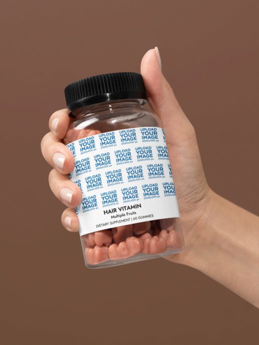 Placeit - Hair Vitamin Gummies Supplement Mockup Featuring a Woman's ...