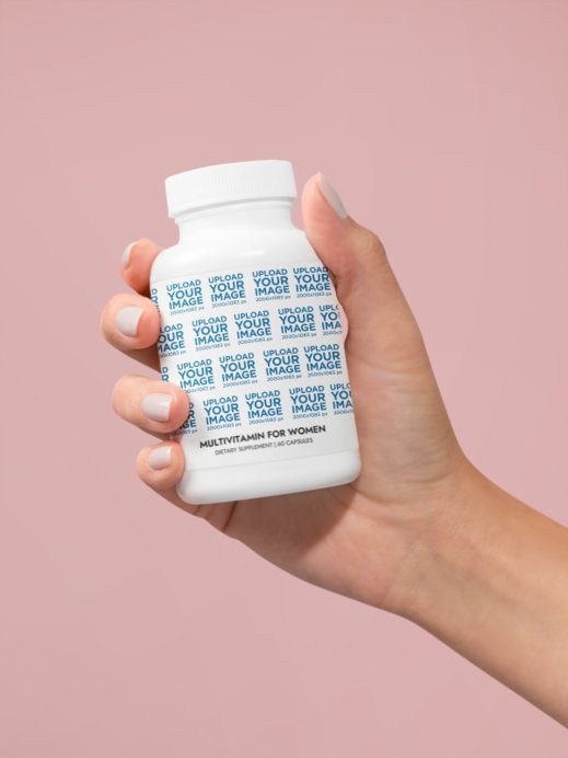 Placeit - Multivitamin for Women Supplement Mockup Featuring a Hand ...