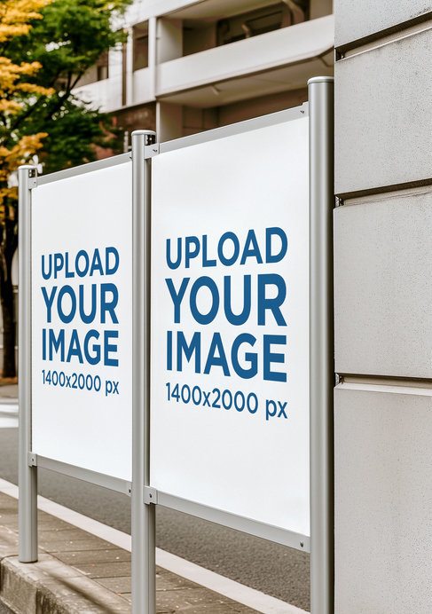Placeit - Mockup of Two AI-Generated Posters Placed on a Sidewalk