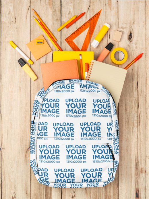Placeit - Backpack Mockup Featuring a Wooden Background and Back-To ...
