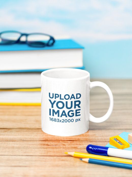 Placeit - Mockup of a Coffee Mug Placed on a Wooden Table With Back-To ...