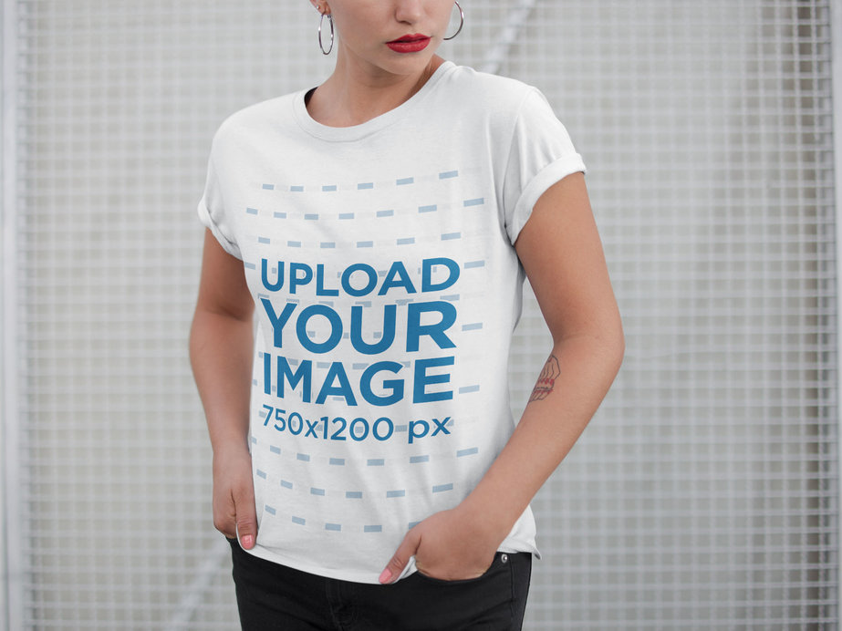 Placeit - Frontal Closeup of a T-Shirt Mockup Featuring a Woman