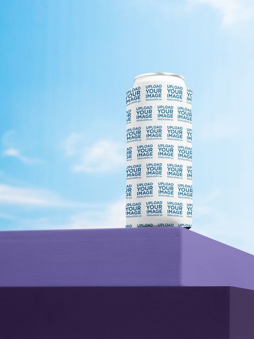 Placeit - Koozie Mockup Featuring a Colorful Platform and a Nice Sky