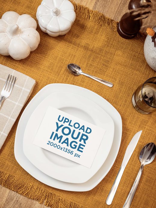 Placeit - Mockup of a Postcard Placed on a Plate in a Nice Table With ...