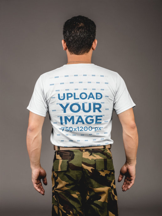 Placeit - Backshot Tshirt Mockup of a Middle-Aged Soldier Standing ...