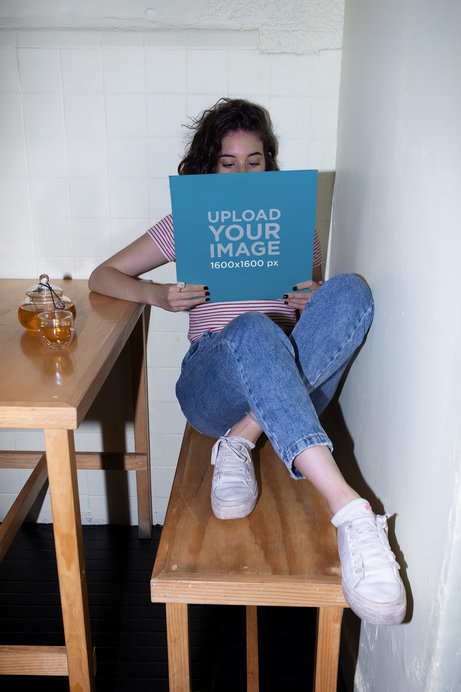 Placeit - Vinyl Album Cover Mockup Featuring a Laid Back Woman