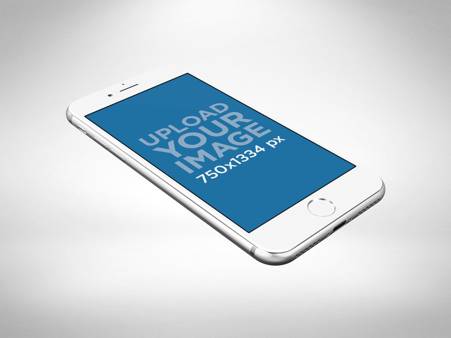 Placeit - Mockup of a Silver iPhone 8 Floating Against a White Background