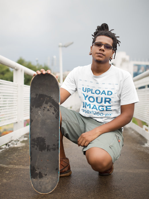 Placeit - T-Shirt Mockup of a Man with Locks Wearing Ear Expander Earrings