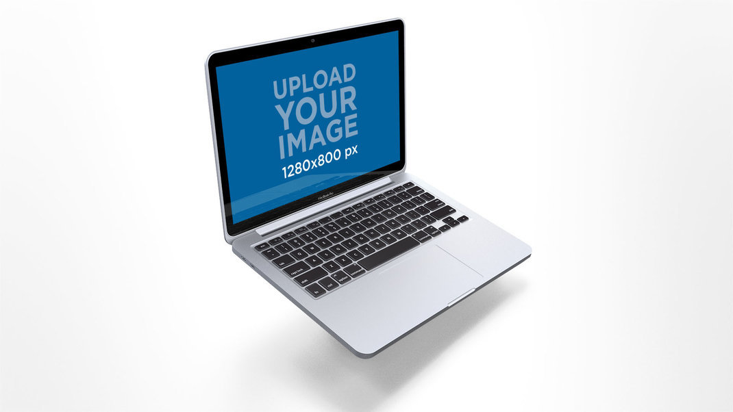 Placeit - Mockup of MacBook Flying on a Flat Surface