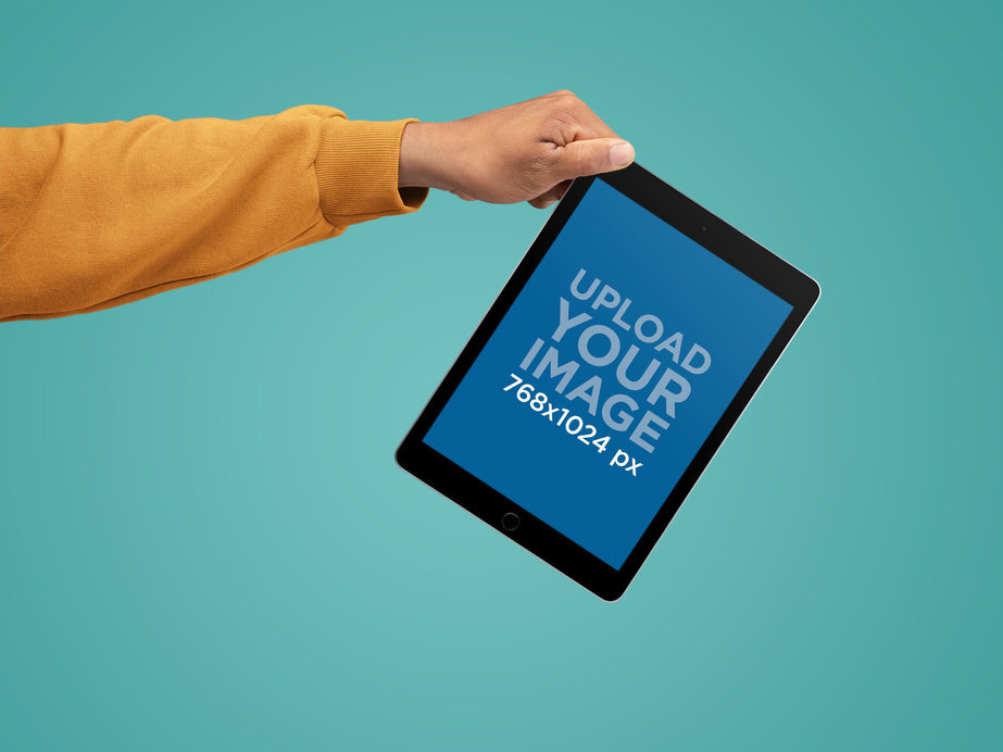 Placeit - Portrait iPad Mockup Held Against a Plain Backdrop
