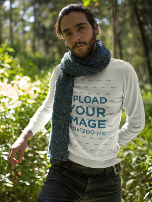 Placeit - Sweatshirt Mockup Featuring a Man with a Somber Stare