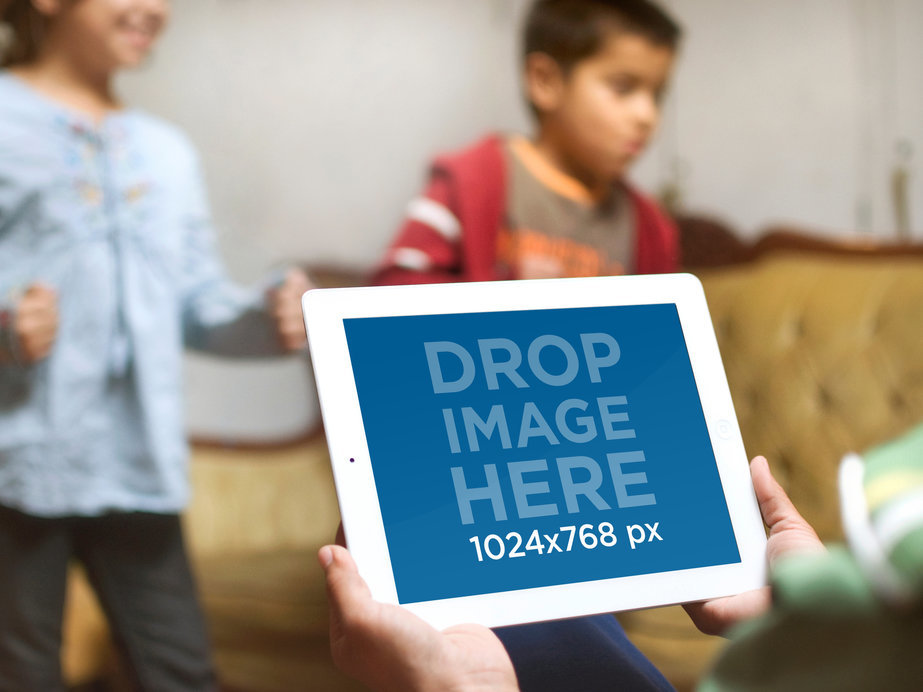 Placeit - Mockup of a White iPad Featuring Some Children