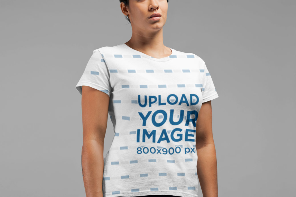 Placeit - Mockup of an All Over T-Shirt Worn by a Muscular Woman in a ...