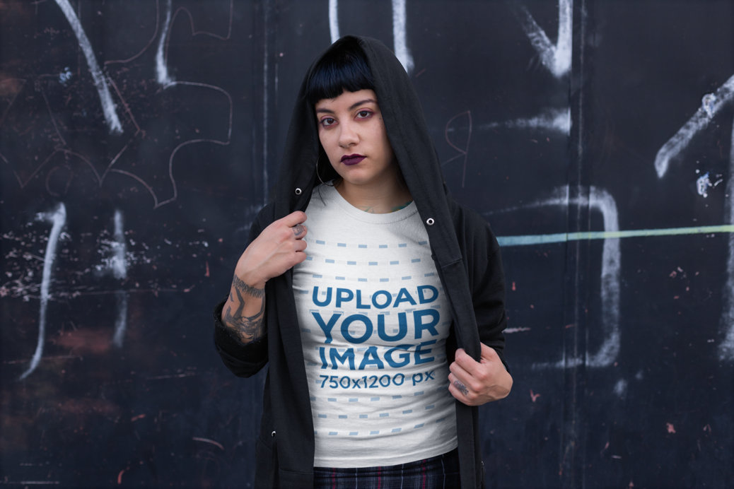 Placeit - Tee Mockup of a Goth Woman With Tattoos