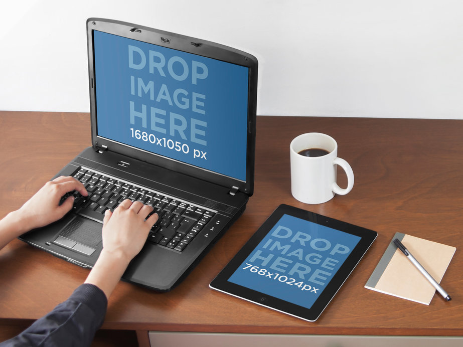 Placeit - PC Laptop and iPad Mockup Template at a Creative Office