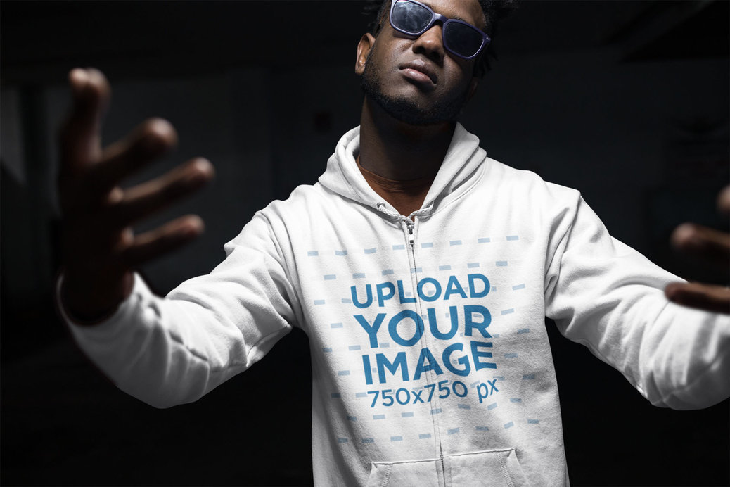 Placeit - Mockup of a Cool and Chill Man Wearing a Full Zip Hoodie