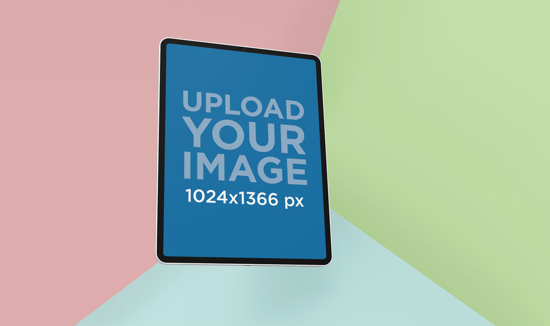 Placeit - Mockup of an iPad Pro Floating Against a Tri-Color Backdrop