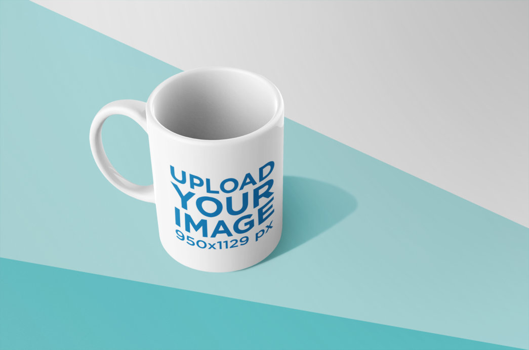 Placeit - Mockup of a Mug Standing over Colored Pasteboard Cards