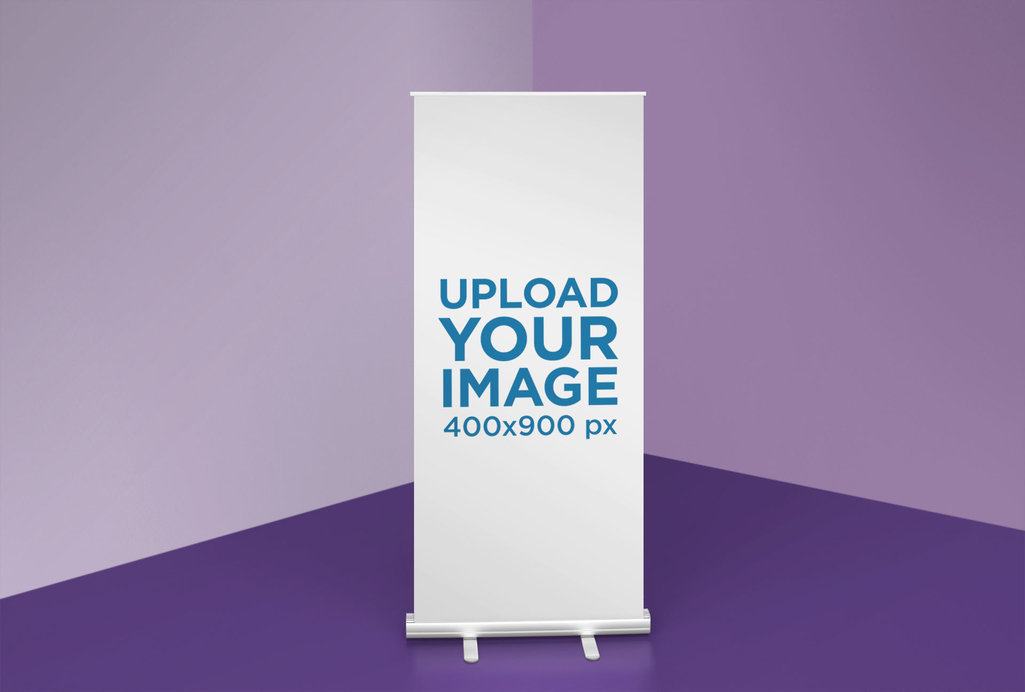 Placeit - Simple Mockup of a Roll-Up Banner Against a Room Corner