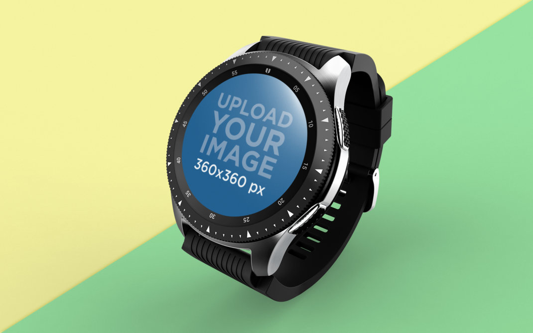 Placeit - Mockup of a Smartwatch Floating Over A Solid Surface