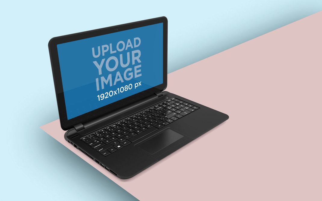 Placeit - Render Mockup of a Black Laptop on the Corner of a Floating ...