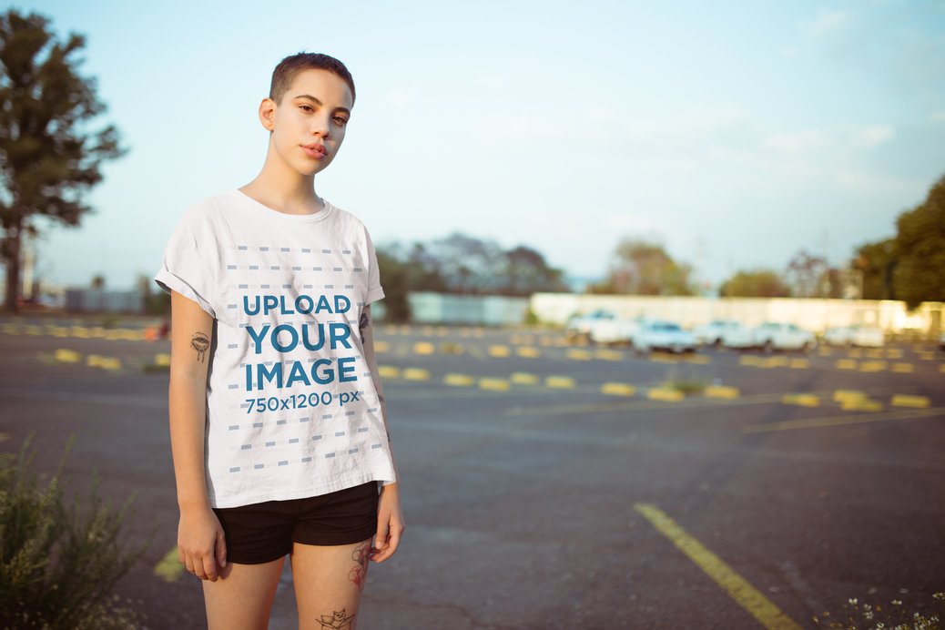 Placeit - Mockup of a Pretty Woman with a Pixie Cut Wearing a Slouchy ...