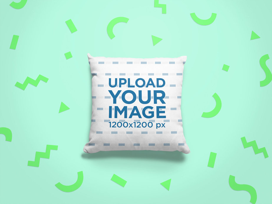 Placeit - Pillow Mockup with a Colored Background and Cutout Paper Figures