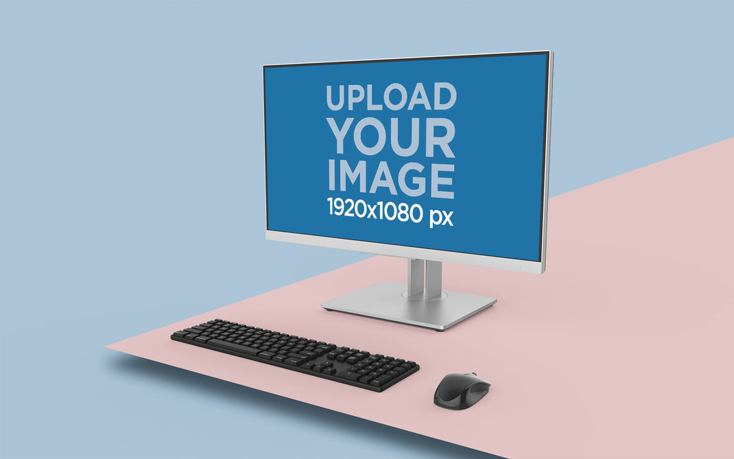 Placeit - Desktop PC Mockup Featuring a Digital Geometric Setting