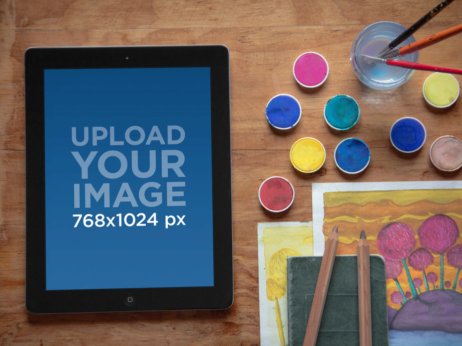 Placeit - iPad Mockup Featuring Some Watercolor Paints