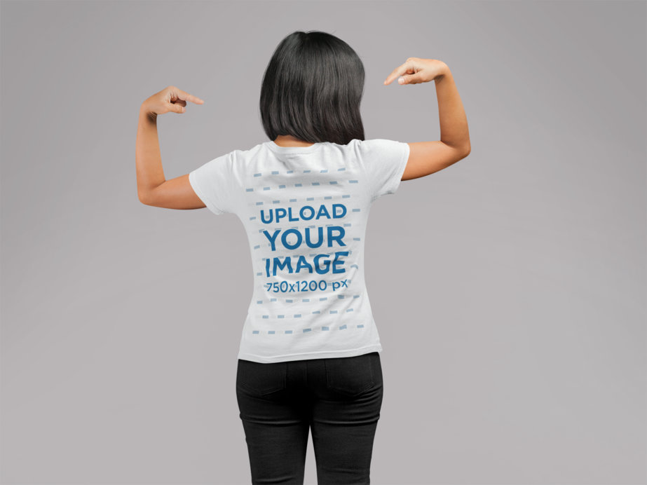 Placeit - Back View Mockup of a Woman Lifting Her Arms and Pointing at ...