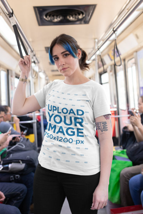 Placeit - Plus Size Tee Mockup of an Edgy Woman Standing in a Crowded ...