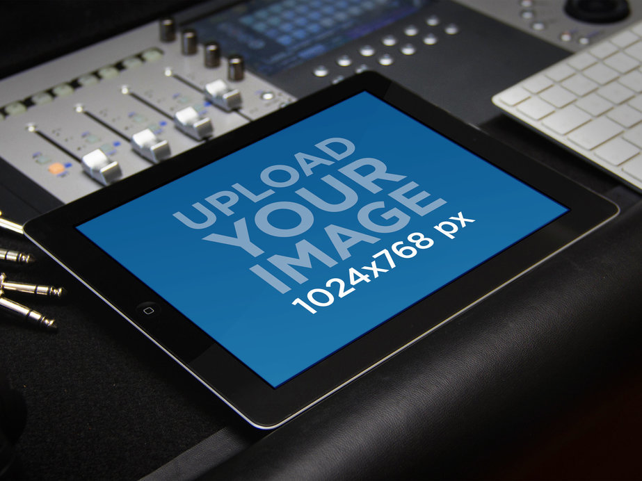 Placeit - Mockup of an iPad on a Music Studio's Desk