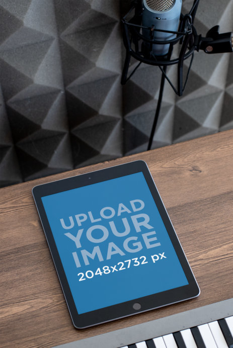 Placeit - iPad Mockup Featuring a Microphone and a Keyboard in a ...