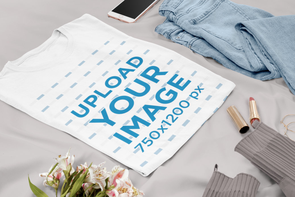 Placeit - Flat Lay T-Shirt Mockup Featuring a Chic Outfit
